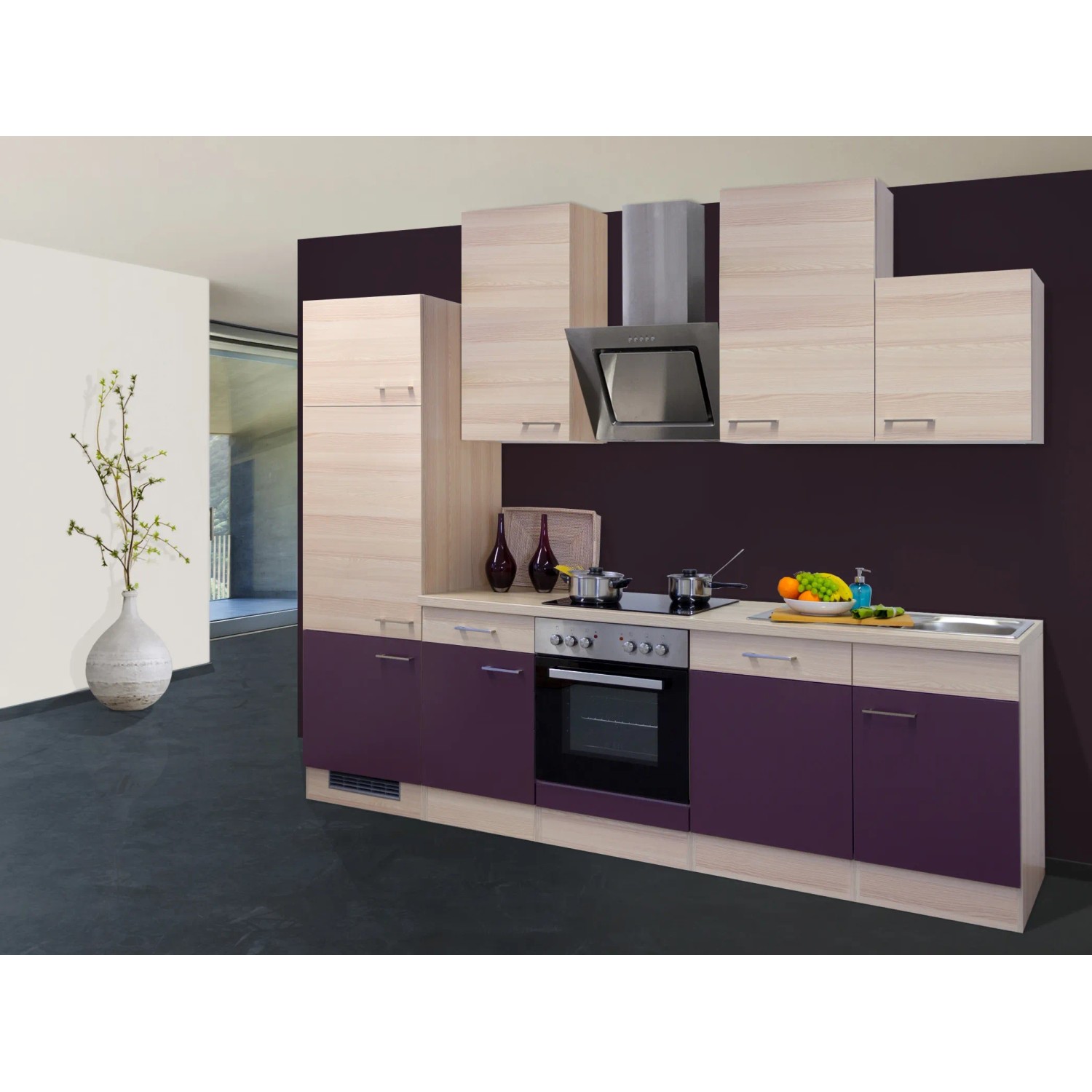 Flex-Well Exclusiv Küchenzeile Focus 280 cm Akazie-Aubergine kaufen bei OBI
