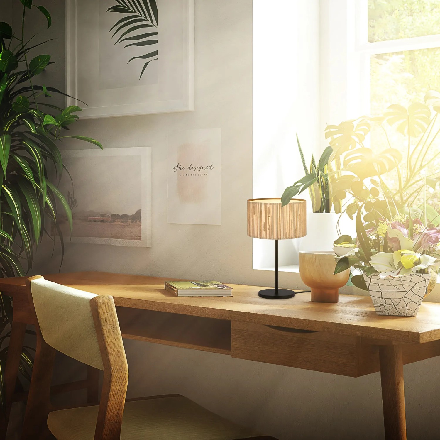 Briloner Tischleuchte Swing Nature Seegras-Schirm E27 Fassung Natur ...