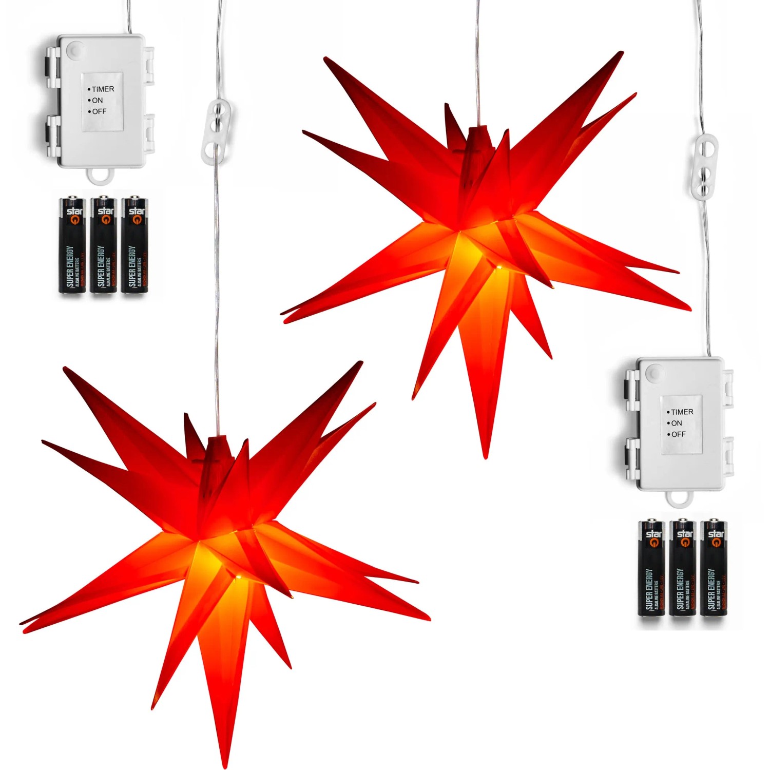 Amare LED-3D-Weihnachtssterne 2er-Set mit Timer Rot Ø 27 cm kaufen bei OBI