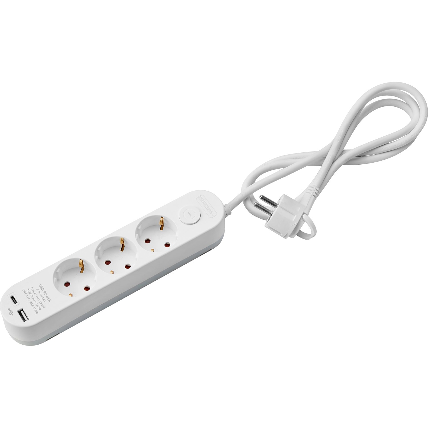 Steckdosenleiste 3-fach mit 2 USB-Anschlüssen Weiß 1,4 m kaufen bei OBI