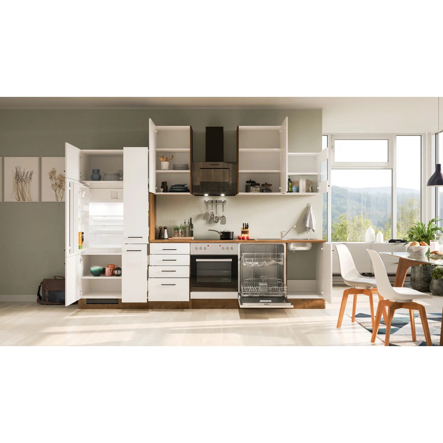 Flex-Well Exclusiv Küchenzeile Vintea 310 cm Magnolia matt - Lancelot Oak kaufen bei OBI