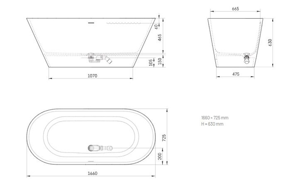 PAA Badewanne Deco Nudo aus Mineralguss 166 cm x 72,5 cm x 63 cm Weiß - Matt kaufen bei OBI