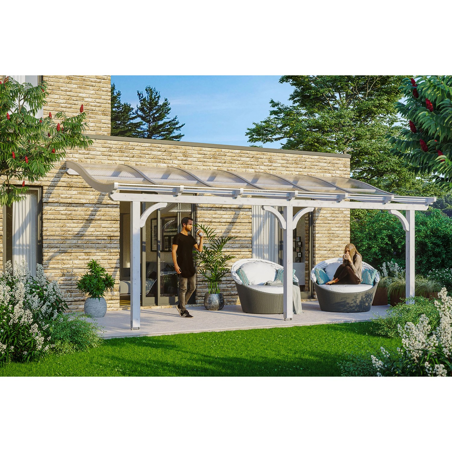 Skan Holz Terrassenüberdachung Venezia 648 x 389 cm Leimholz Weiß ...