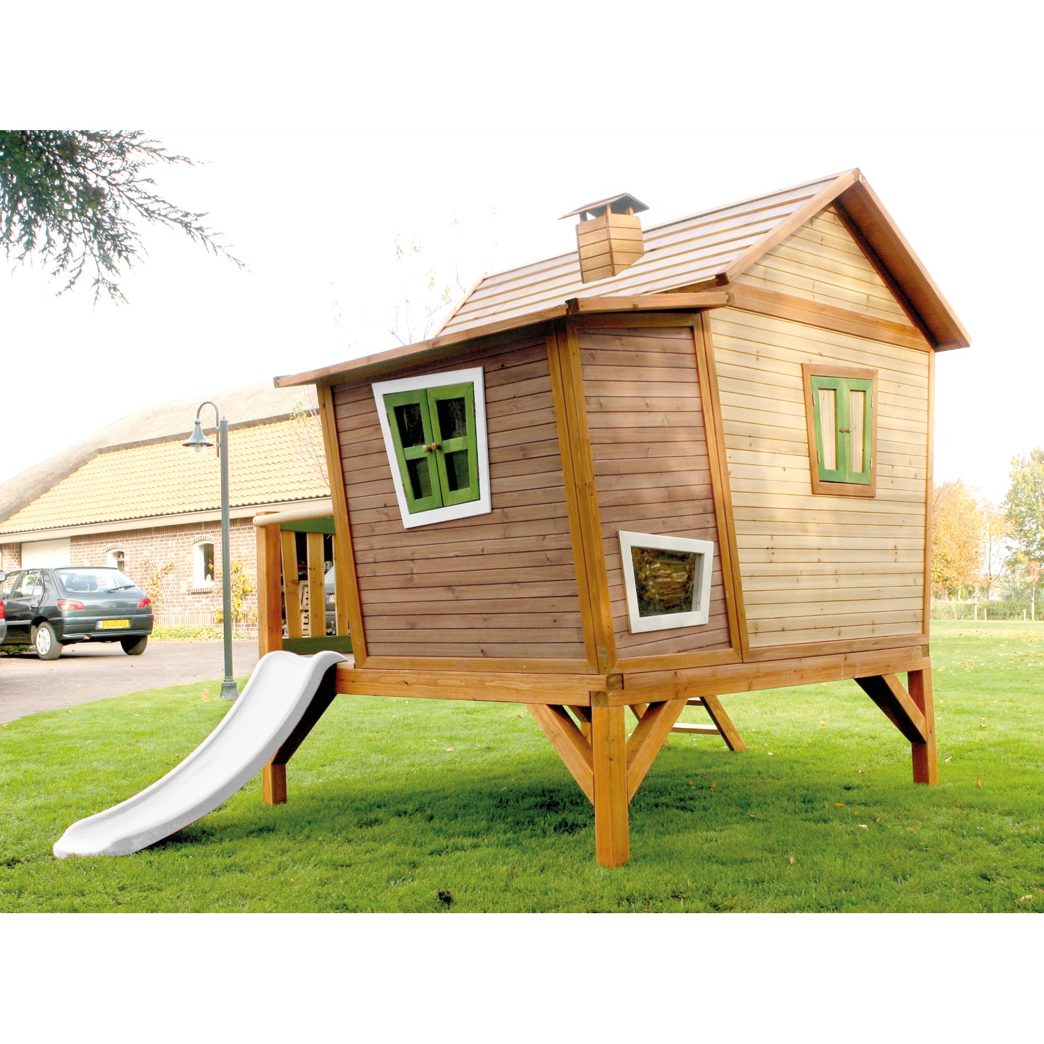 Axi Spielhaus Emma Braun/Grün mit Rutsche Weiß 349 cm x 193 cm x 193 cm ...