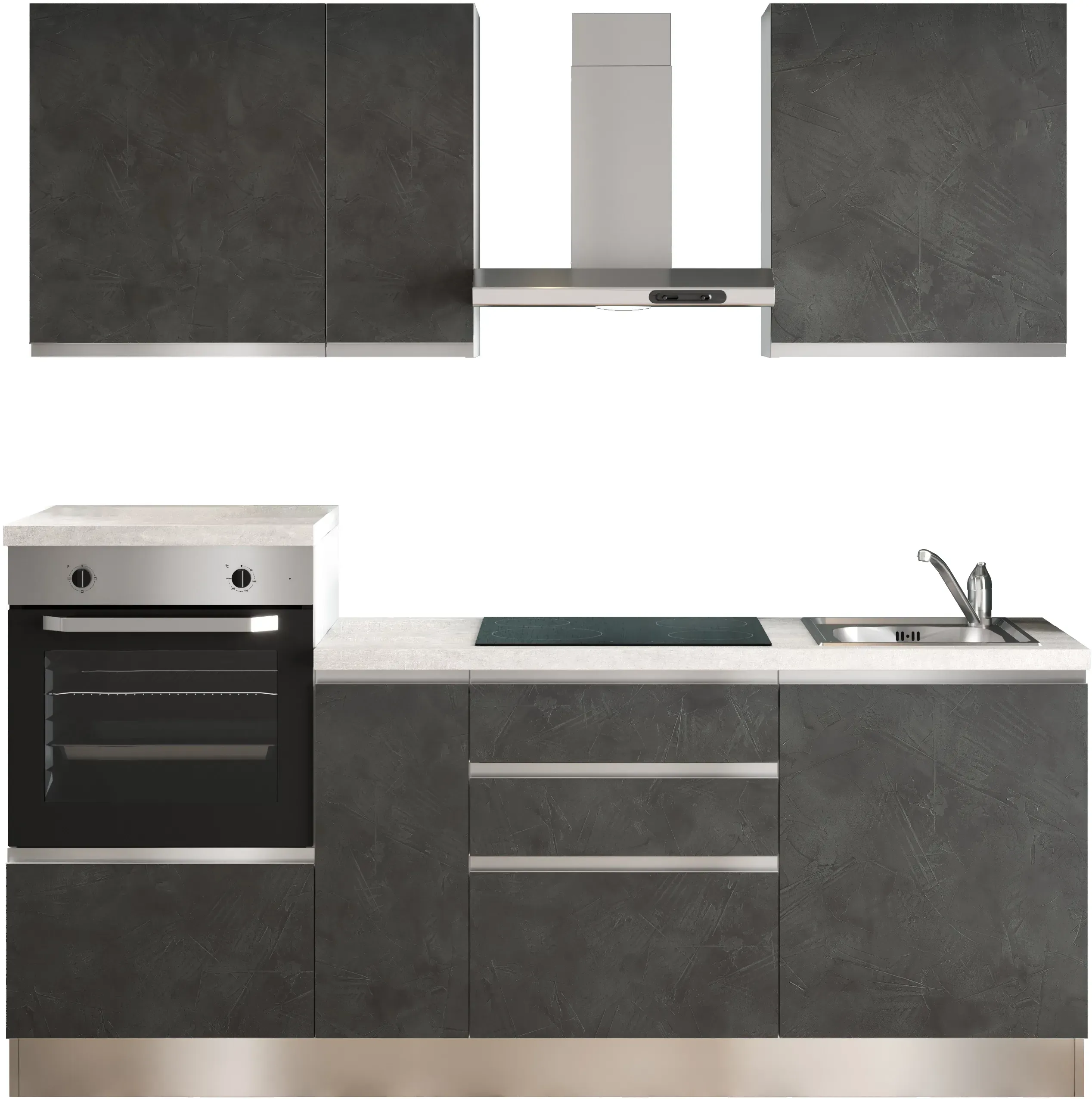 Marinelli Cucine Küchenzeile Isotta 210 cm Betonoptik Dunkelgrau-Weiß ...