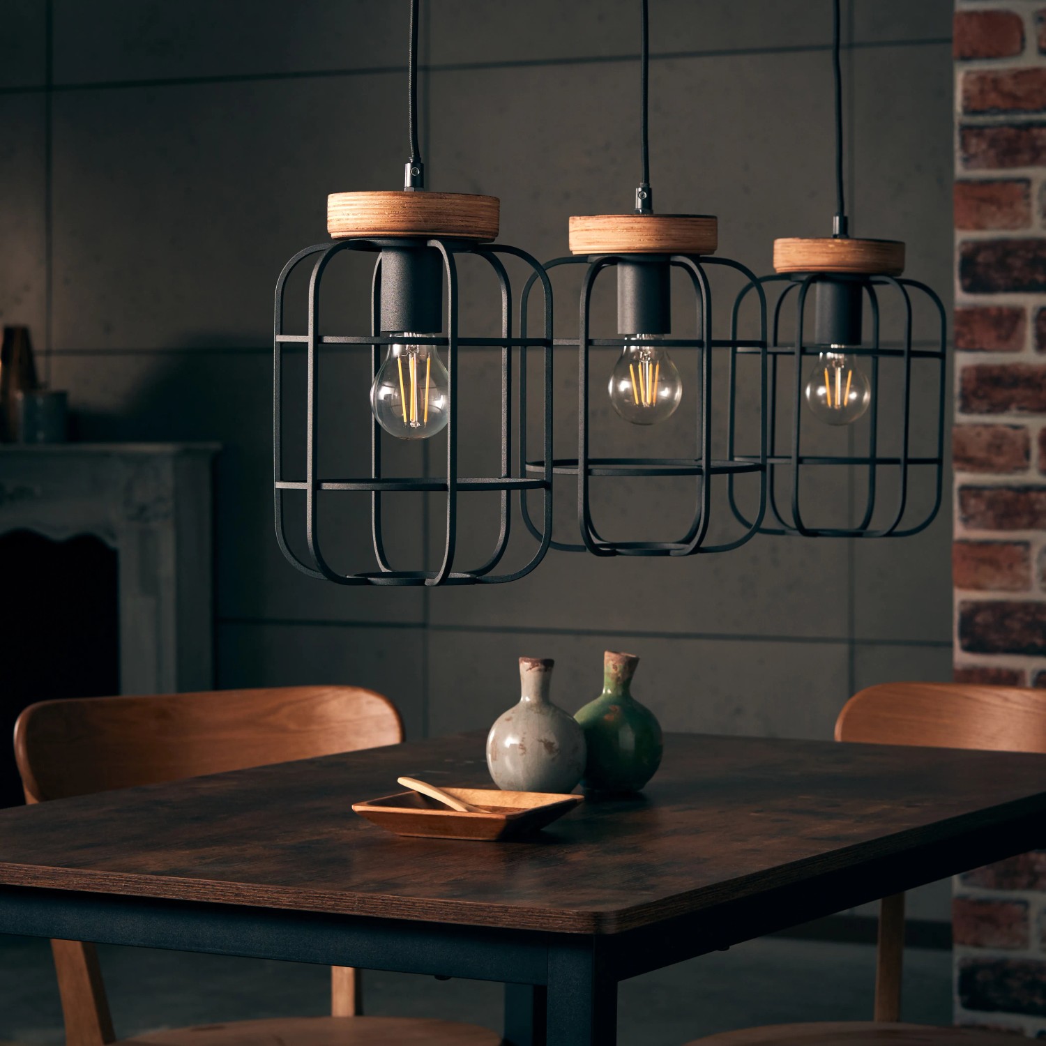 Pendelleuchte 3 Flammig Holz