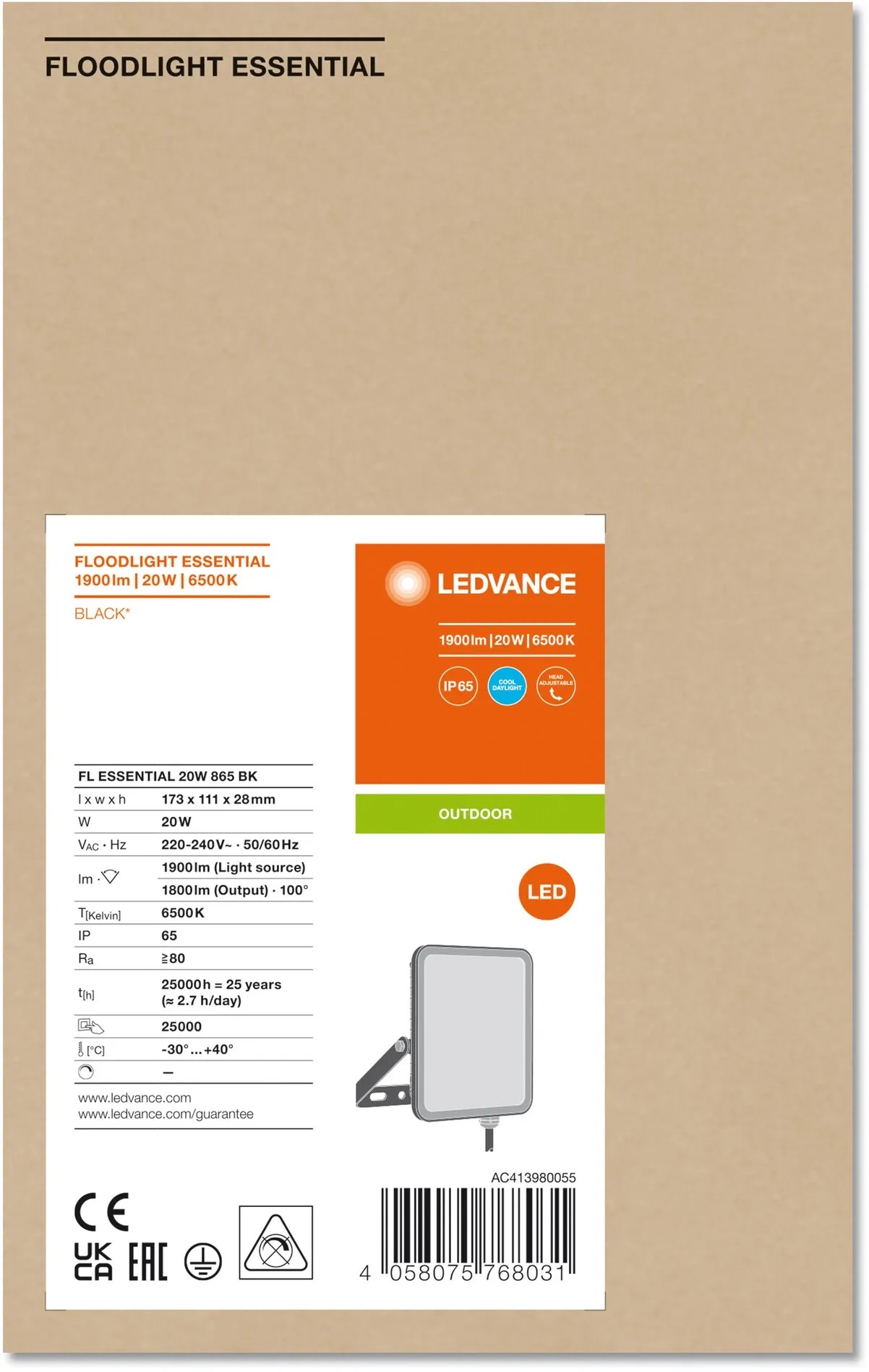 Ledvance Außenstrahler Floodlight Essential 20 W Schwarz 17,8 x 11,1 cm ...