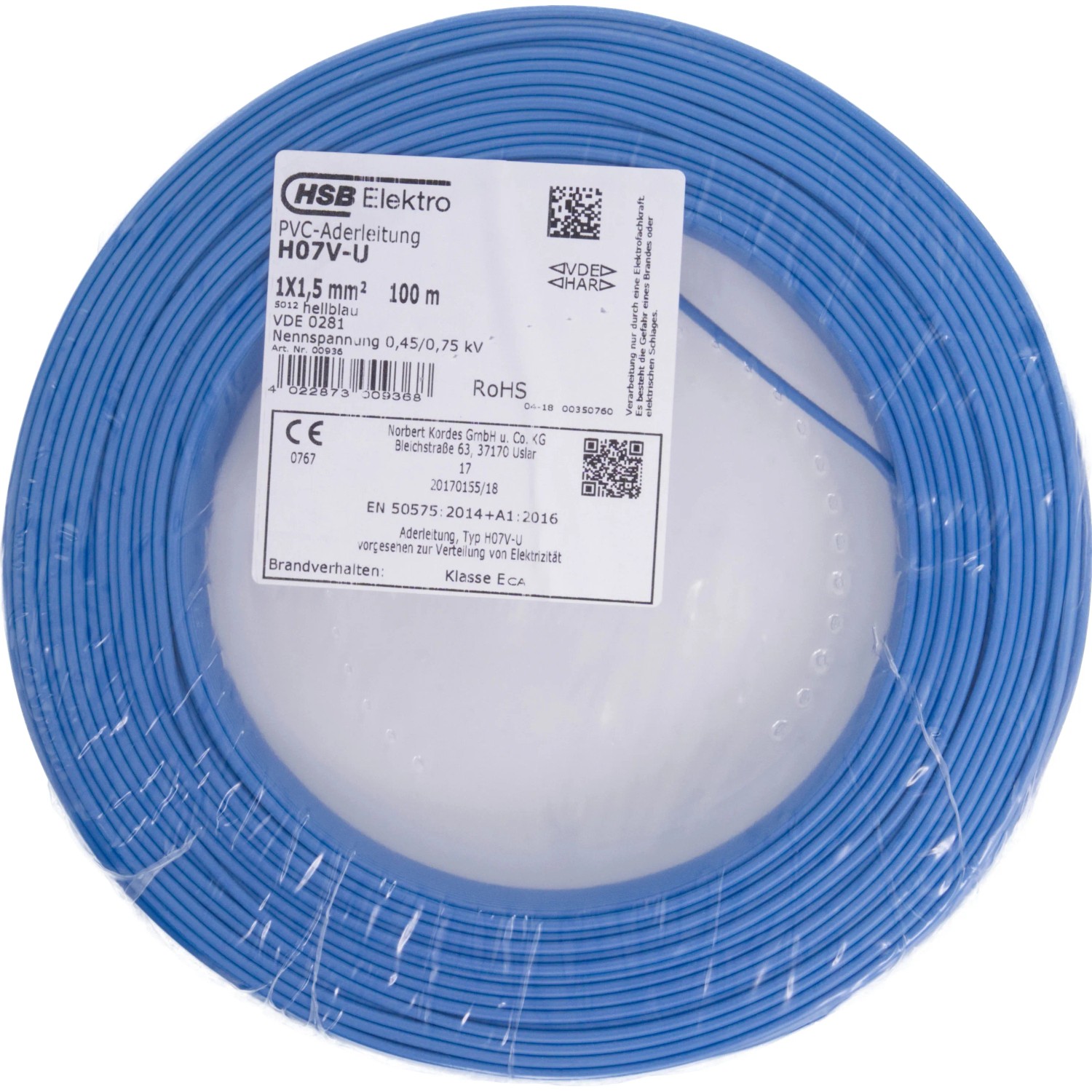 Aderleitung H07V-U 1,5 mm² Blau 100 m kaufen bei OBI