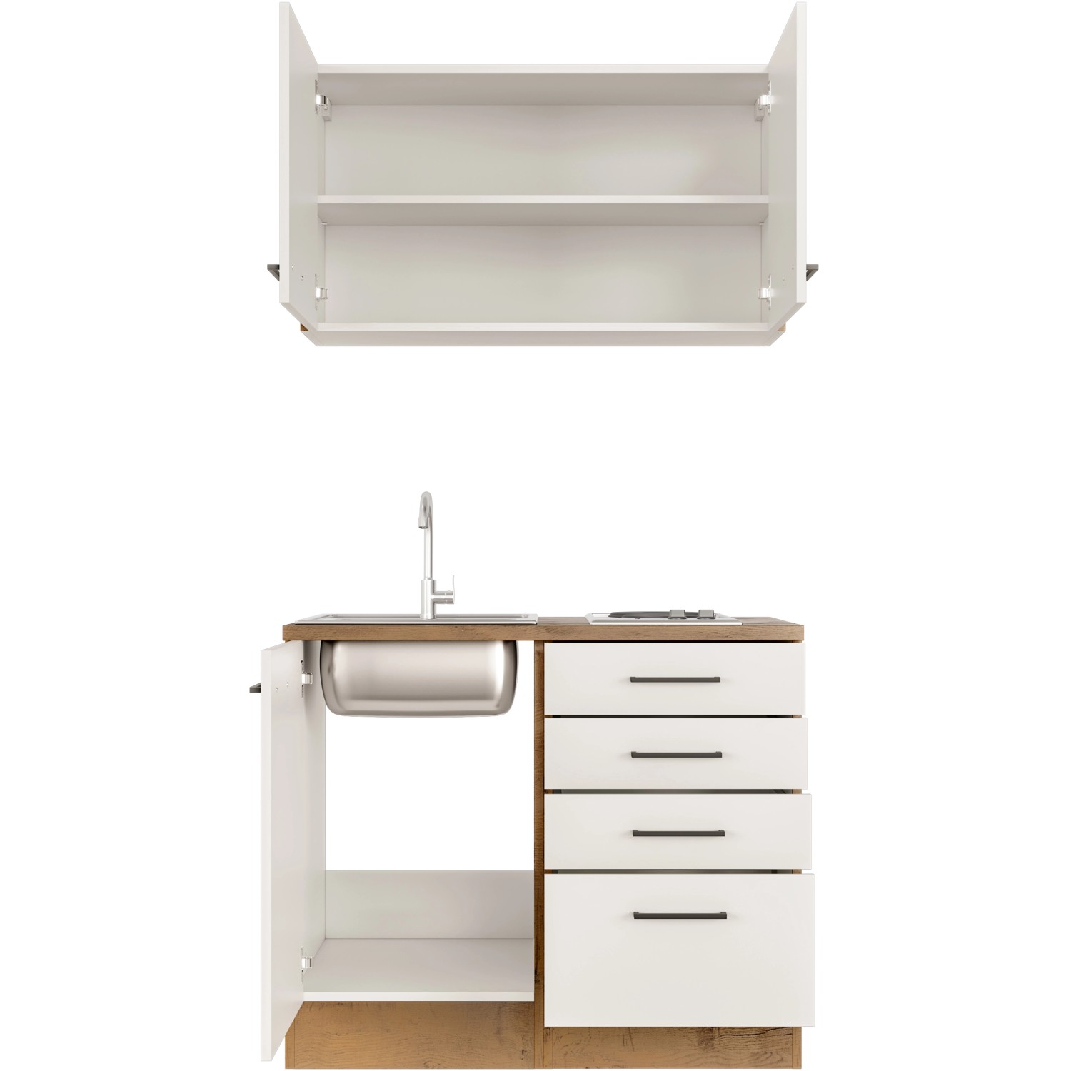 Flex-Well Exclusiv Miniküche Vintea 100 cm Magnolia matt - Lancelot Oak ...