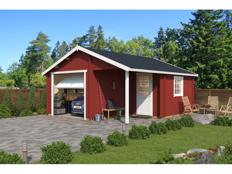 Lasita Maja Holzgarage Nevis mit Schwingtor Schwedenrot 500 cm x 550 cm ...